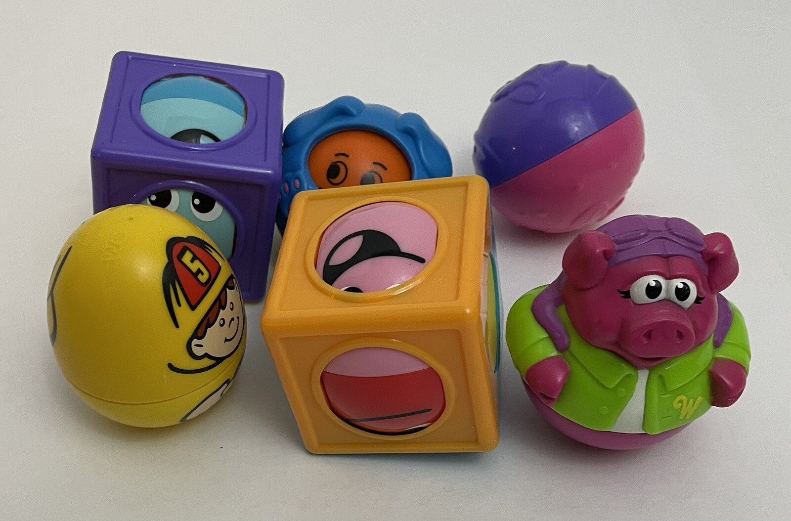 Preschool Toy Lot Of 6 Weebles Roller Blocks Roly Poly Balls Rattle ...