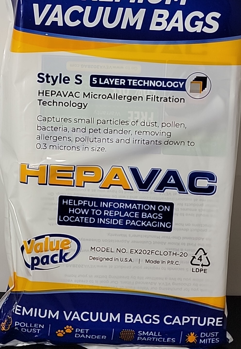 5 Pack Veva Hepavac Premium Vacuum Bags Designed For S Style Vacuums | eBay