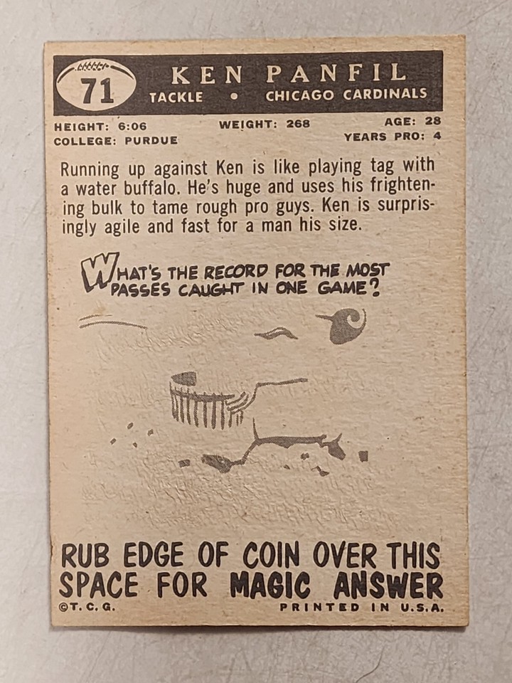 1959 TOPPS FOOTBALL KEN PANFIL #71 CHICAGO CARDINALS FOOTBALL CARD | eBay