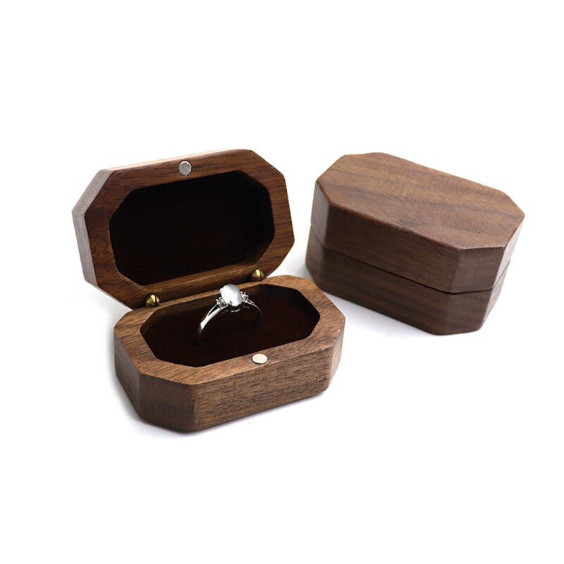 Walnut Wood Jewelry Box Ring Storage Ring Holder Rustic Wedding Ring Bo ...