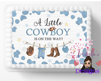 Little Cowboy On The Way Edible Image Boy Baby Shower Edible DIY Cake ...