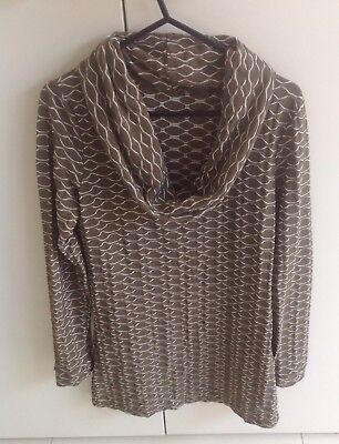 Metalicus Ladies Long Sleeved Khaki And White Cowl Neck Top One Size | eBay