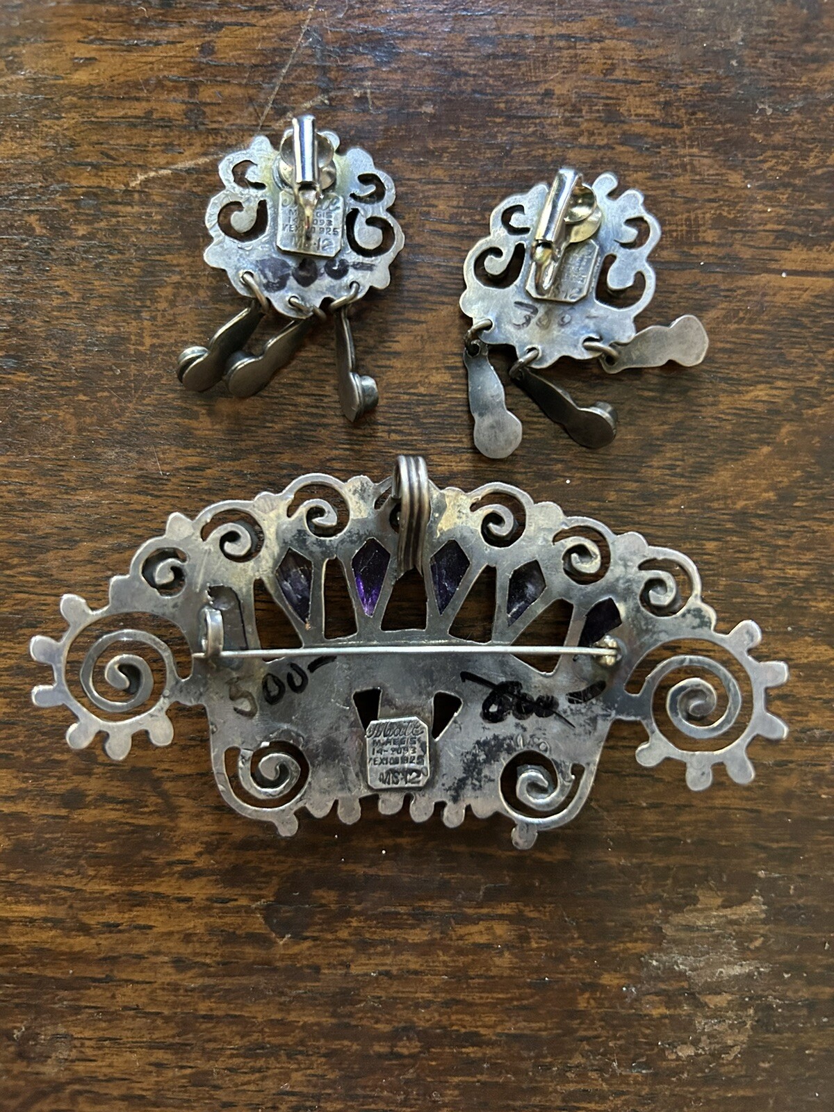 Vintage Matl Sterling Silver Earrings And Brooch/Pendant Set Turquoise ...