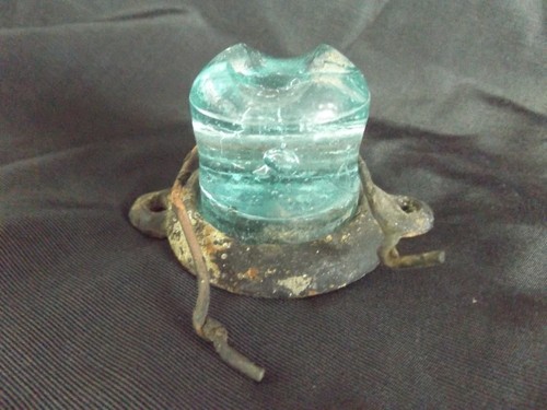 Unique Small Glass Aqua Insulator with Metal Holder and Wire | eBay