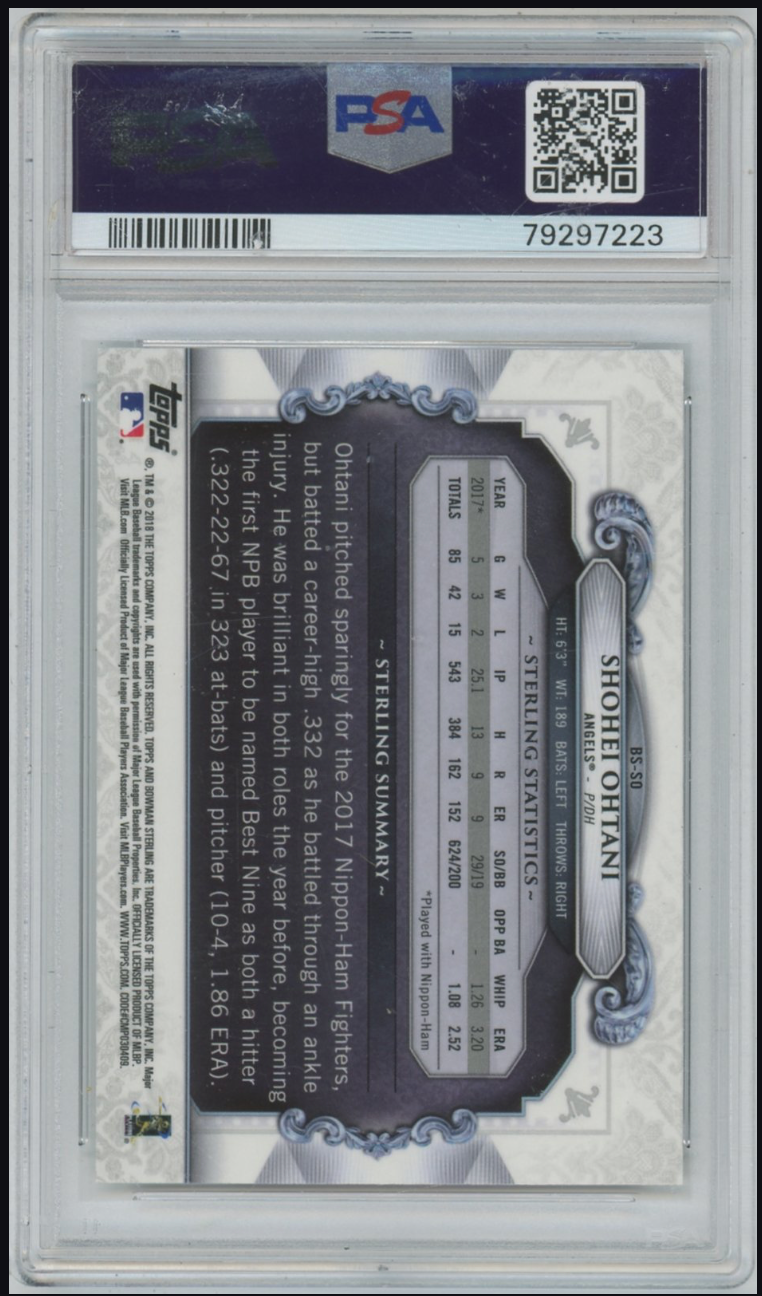 2018 BOWMAN CHROME BOWMAN STERLING CONTINUITY #BS-SO SHOHEI OHTANI PSA ...