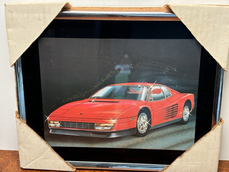 Vintage 80s Sports Car Ferrari Gold Foil Art Print Framed In Cardboard Package | eBay