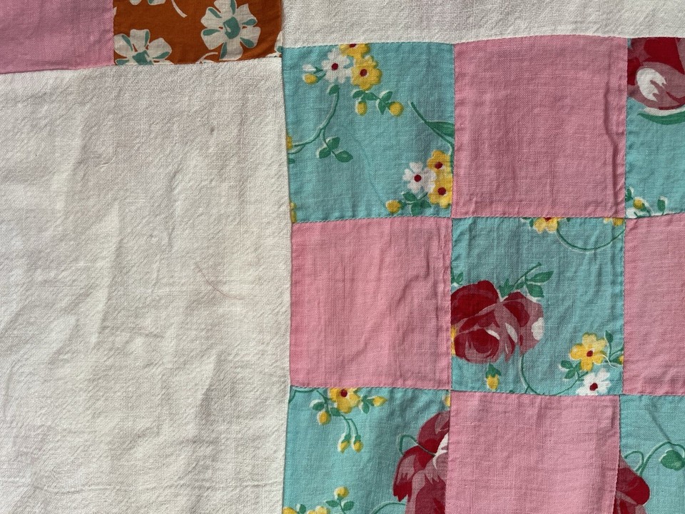 Vintage Patchwork quilt top unfinished Pinks Feed Sack Fabrics 76 X 76 ...