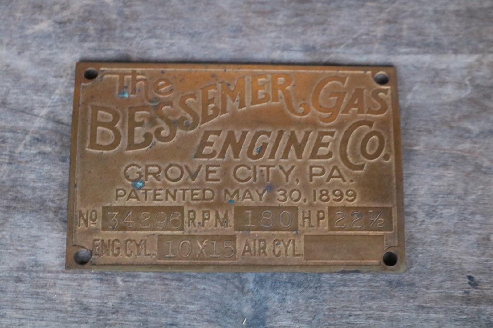 Bessemer Gas Engine Co. Brass Plate Hit & Miss Oil Gas 22 HP | eBay