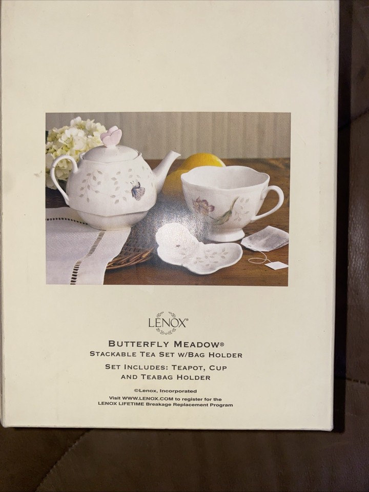 Lenox Butterfly Meadow Stackable Tea Set Teapot Cup Floral In Original ...
