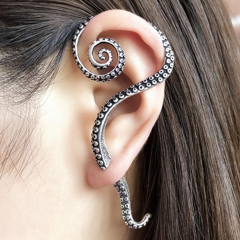 SINGLE LEFT SIDE Sterling Silver Large Octopus Tentacle Earring Ear ...
