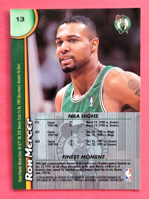 1998-99 Finest Oversized Boston Celtics NBA Basketball Card #13 Ron ...