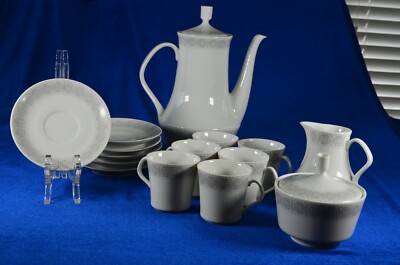 Santa Clara Porcelain Six Serving tea/coffee set - white with gray ...