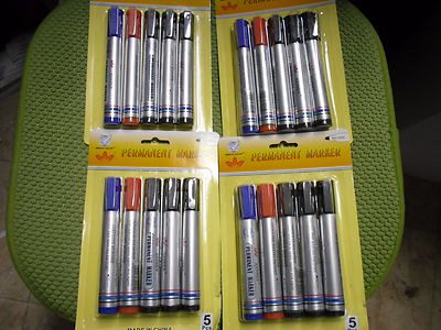 New ! 4 X 5PK Permanent Marker Waterproof Ink Durable Color Black blue ...