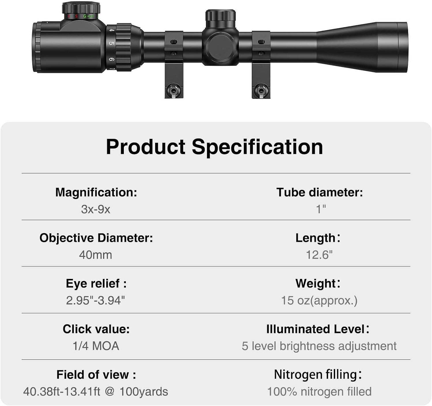 3-9x40 Mil-dot Reticle Hunting Rifle Scopes, Red & Green Illuminated Gun Scope | eBay