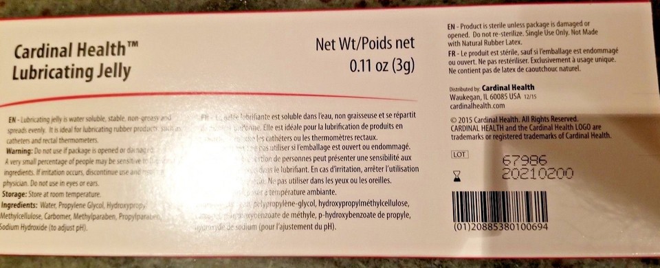 CARDINAL HEALTH BOX OF 30, Health Lubricating Jelly 3 gram Packet ...