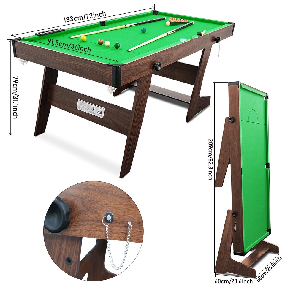 HLC 6FT Folding Pool Table Snooker Table Set Billiard Table with All ...