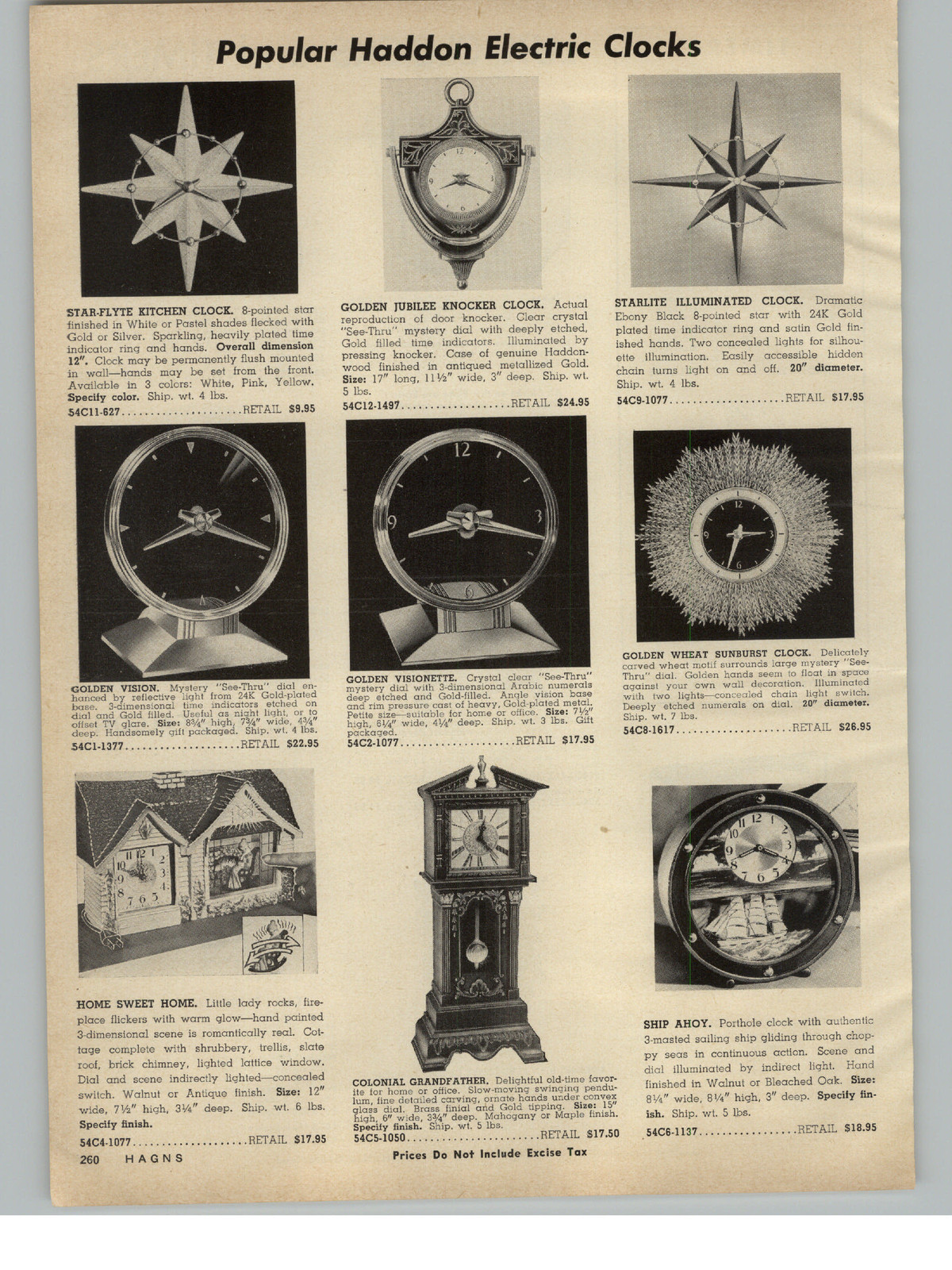 1957 PAPER AD Haddon Electric Clock Golden Vision Visionette Wheat ...