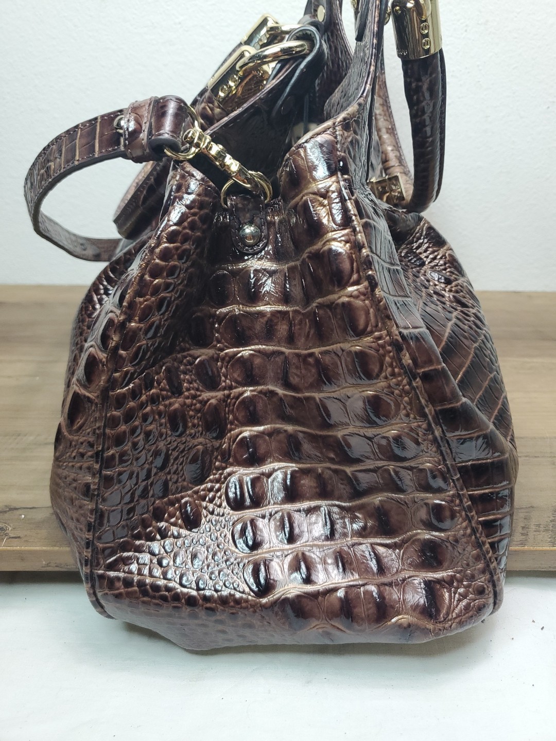 BRAHMIN ELISA SHOULDER HANDBAG PECAN MELBOURNE LEATHER PURSE TOTE BAG ...