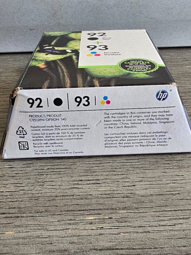 HP 92 + 93 Ink Cartridge Combo-Pack Black & Color New Open Box | eBay