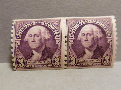 SCOTT STAMP #721 GEORGE WASHINGTON 3 CENT COIL PAIR - LIGHT HINGE MARK ...