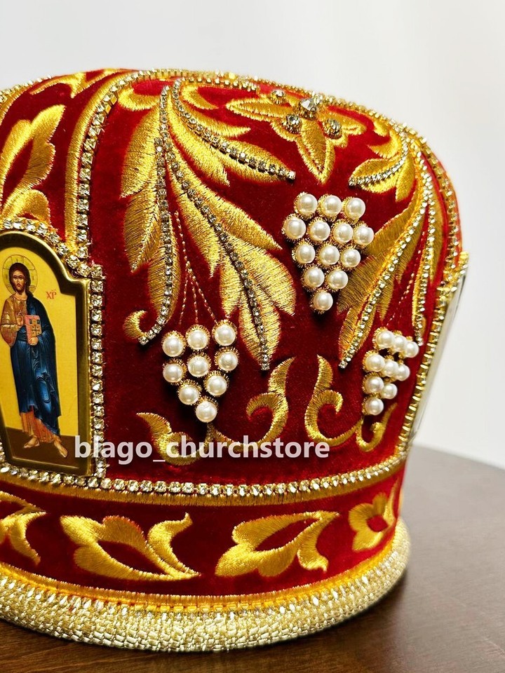 Red Velvet Priest Bishop Mitre Orthodox Church Clerics Hat Decorative ...