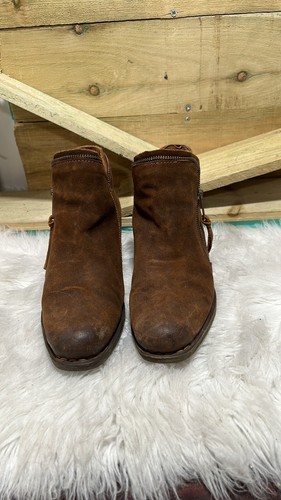 Born Womens Montoro Brown Destress Leather Round Toe Ankle Booties Size ...