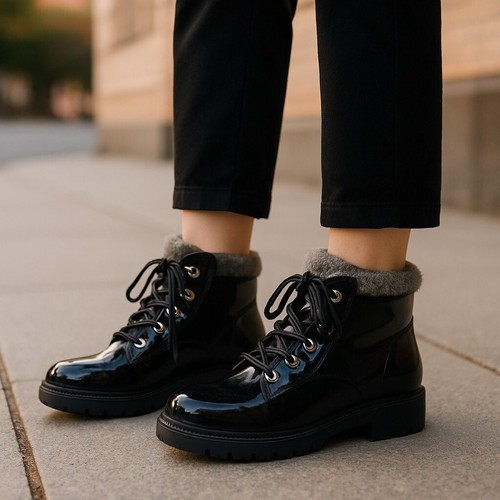 Comfortview Boots 8W Black Lace Up Faux Fur Lined Outdoor READ | eBay