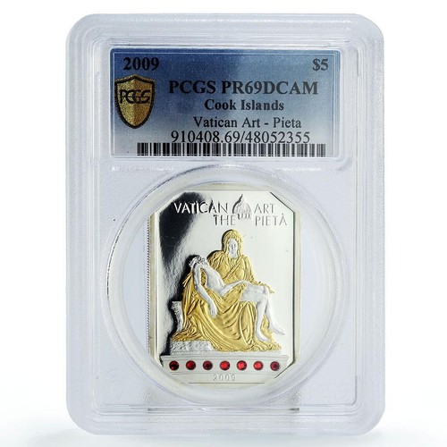 Cook Islands 5 dollars Vatican Art Pieta Gilt PR69 PCGS silver coin ...