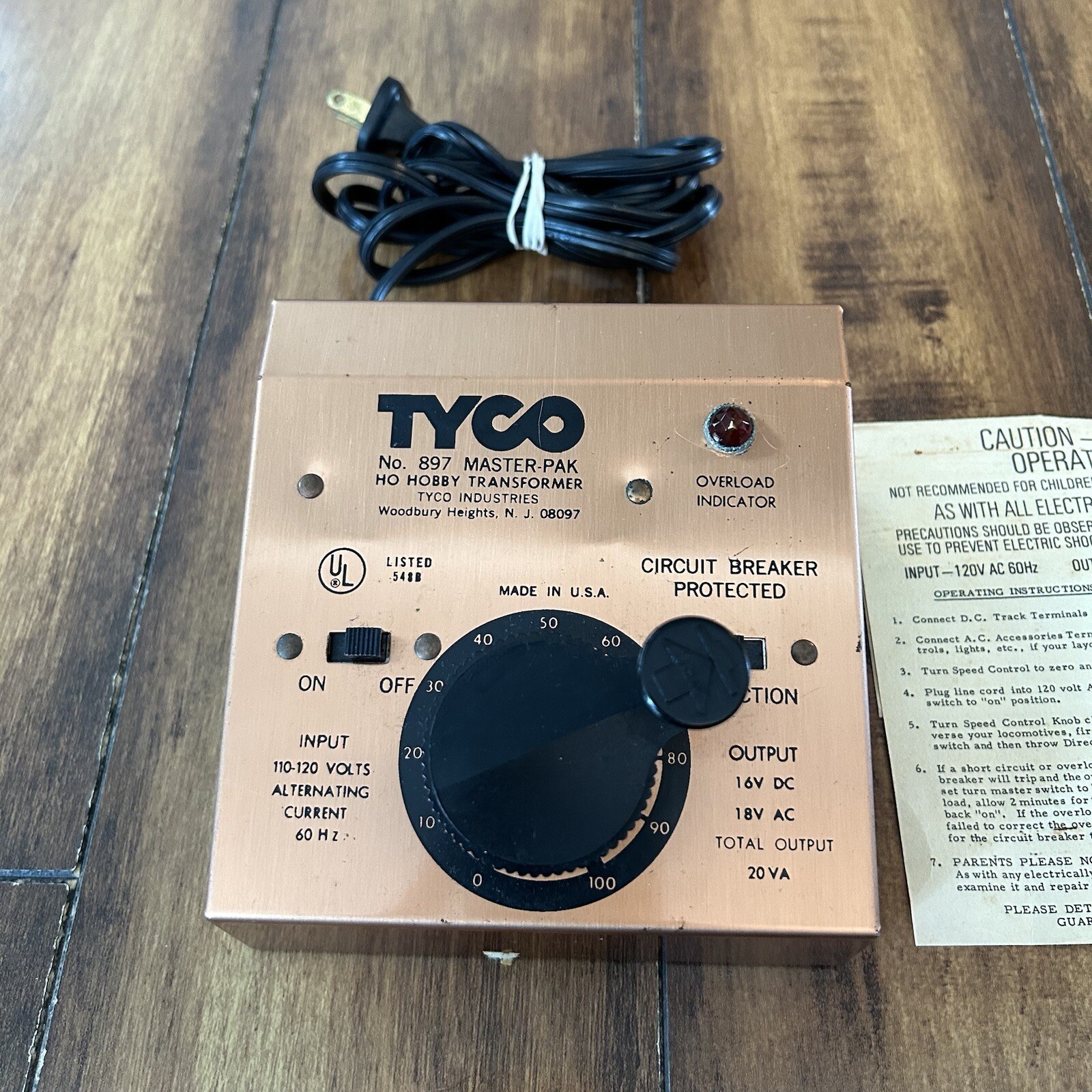Vintage HO Scale Tyco Hobby Transformer Power Pack Master-Pak #897 for ...