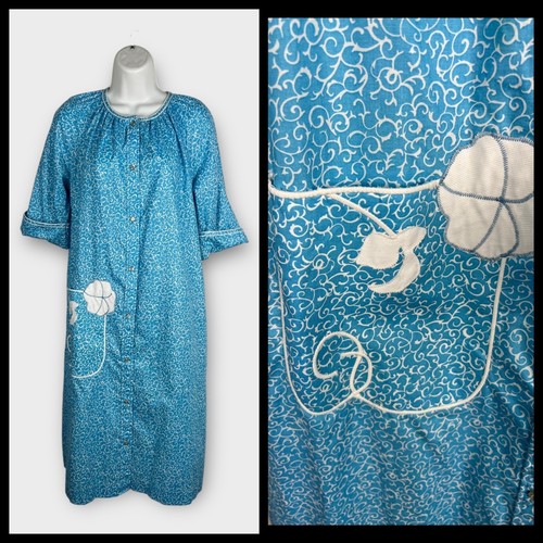 Vintage Models Coat House Coat Blue Floral Applique Snap Closure L/XL ...