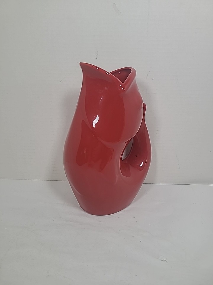 Original Gurgle Pot Fish Pitcher Stoneware Ceramic 9" Red 42oz 2006 | eBay