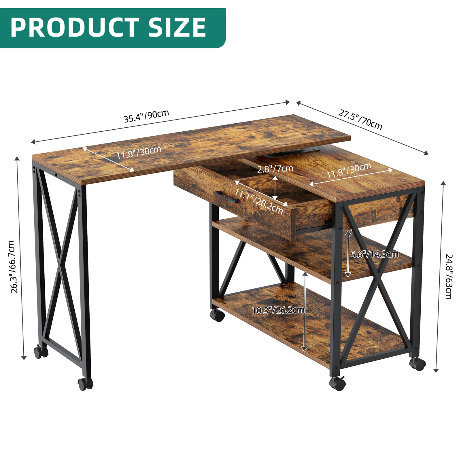 L Shaped 360° Rotatable Desk Corner Computer Laptop Table Workstation ...