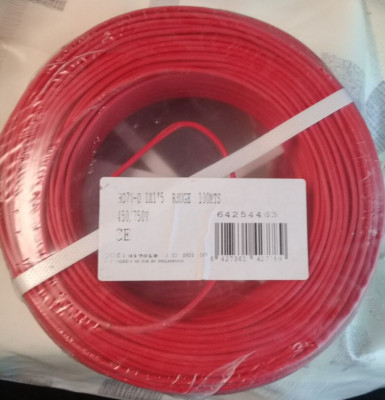 Fil électrique rigide (conducteur) H07V-U 1,5 mm² rouge en couronne de ...