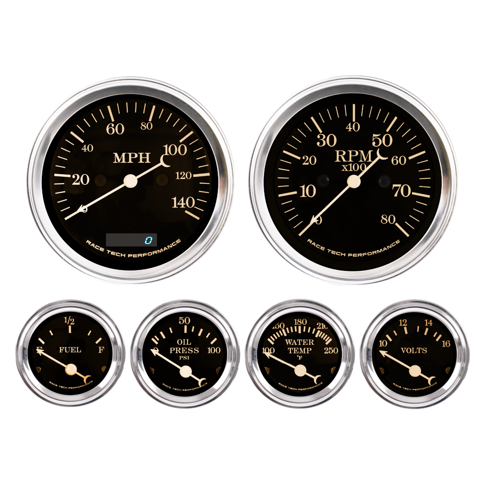 Racetech Vintage Electrical GPS 6 Gauge Set Black Dial 4 Color 0-90 Ohm ...