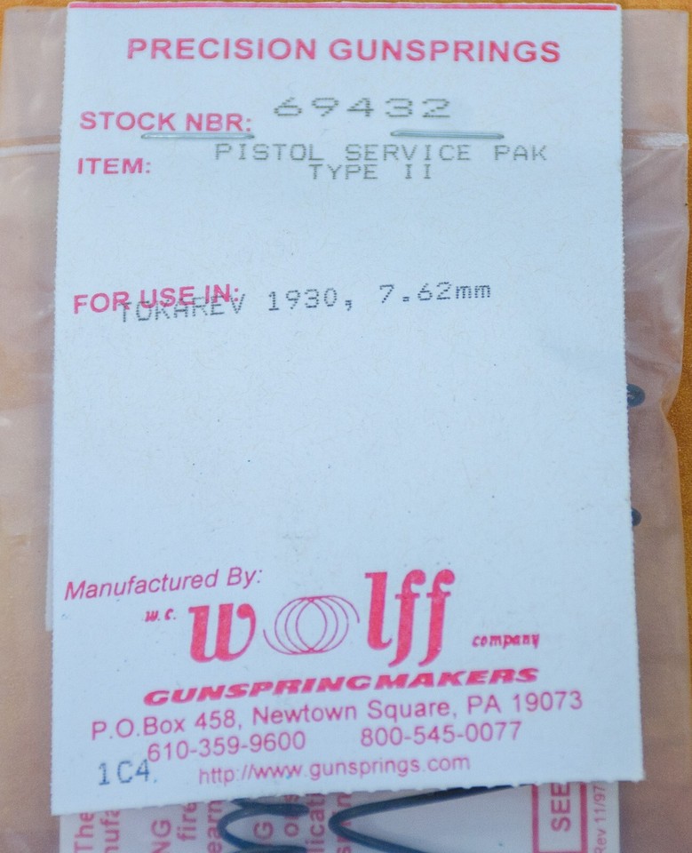 Five New Old Stock Wolff Spring Sets for Tokarev TT-30, TT-33 Pistol | eBay