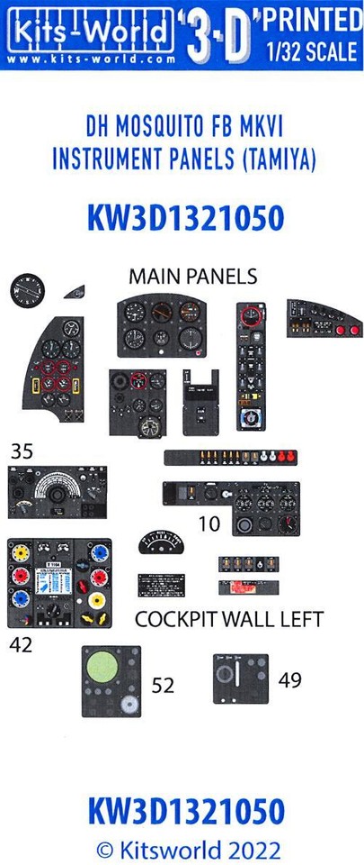 Kits World Decals 1/32 3D INSTRUMENT PANELS DE HAVILLAND MOSQUITO FB.Mk ...