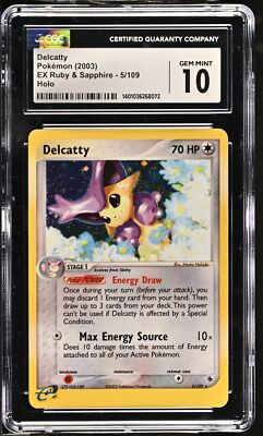 CGC 10 GEM MINT Delcatty EX Ruby & Sapphire 5/109 Holo Rare Pokemon ...