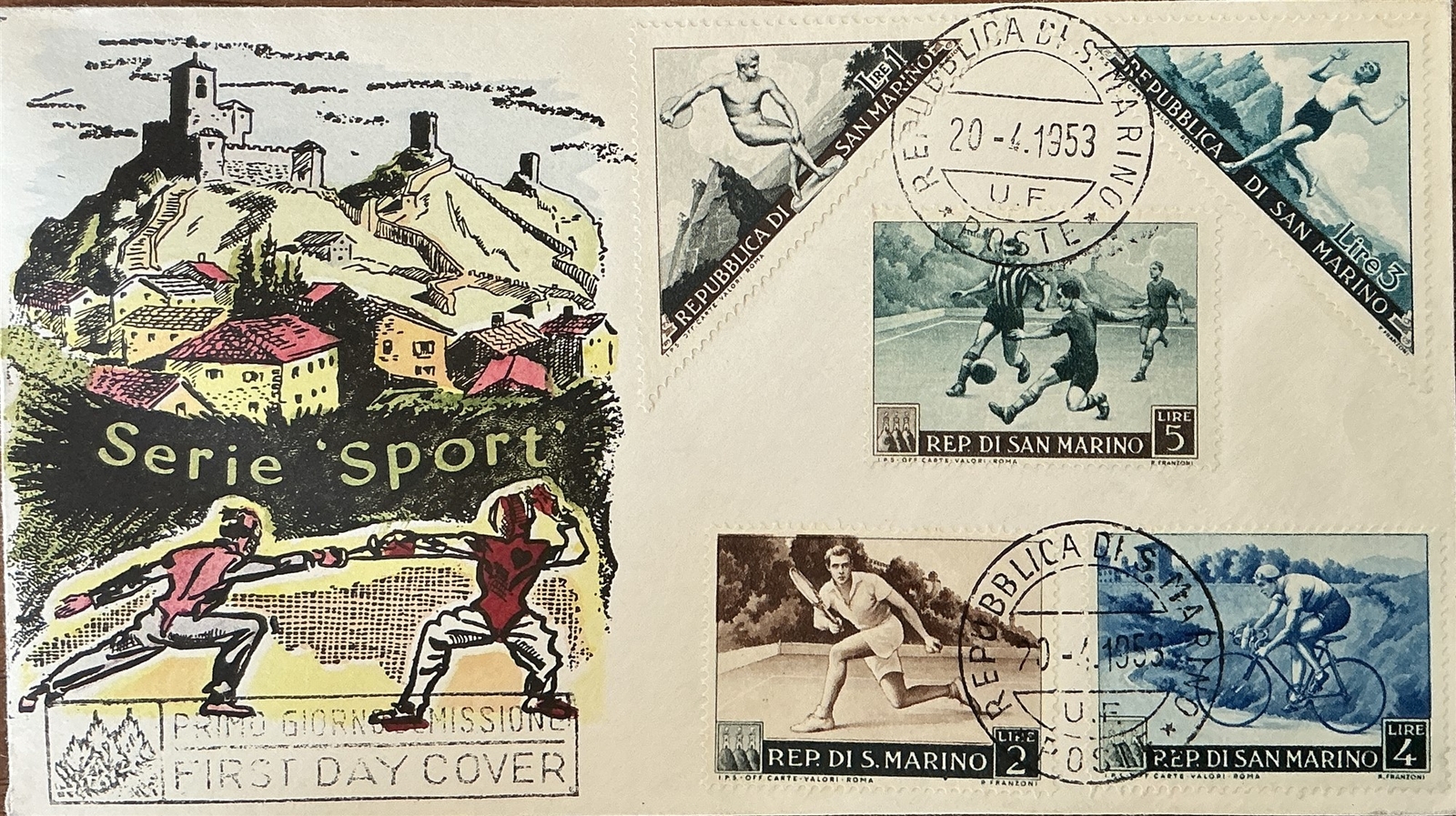 Overseas Mailer Republic of Saint Marino Sport Stamps 1953 Including ...