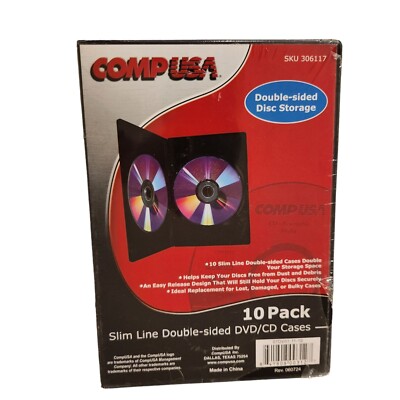 CompUSA 10-Pack Black Slim Double Sided Media DVD CD Movie Game Storage ...