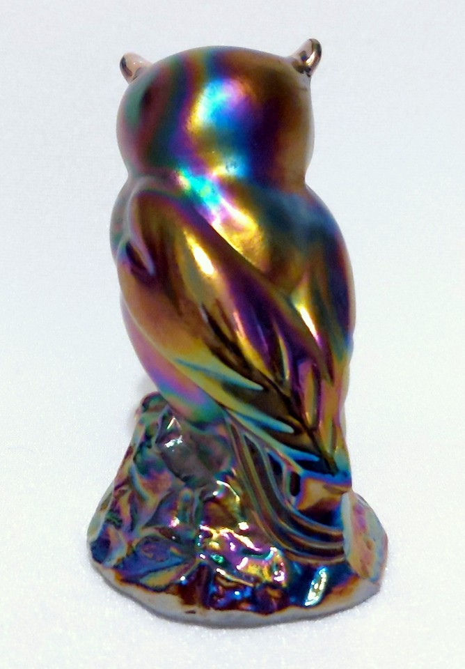 Fenton Glass ~ Owl Figurine ~ Amethyst and Irridescent ~ Carnival Glass ...