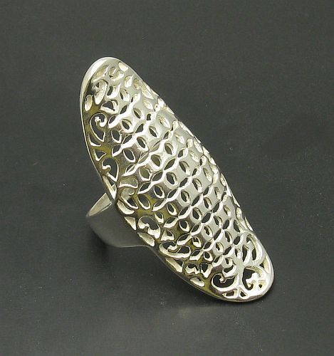 Genuine Stylish Long Sterling Silver Ring Solid Hallmarked 925 Handmade ...