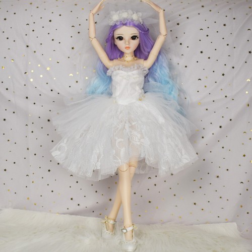 BJD Doll 60cm Gift for Girls 1/3 BJD Gradient Wigs White Wedding Dress ...