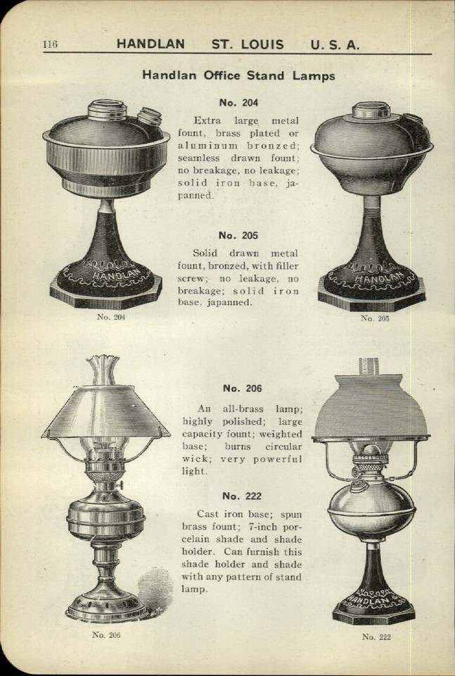 1918 PAPER AD Handlan Railroad Office Stand Lamp No 200 201 202 203 204 ...