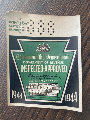 Vintage Original 1943-44 PA Pennsylvania Inspection Sticker Old Antique ...