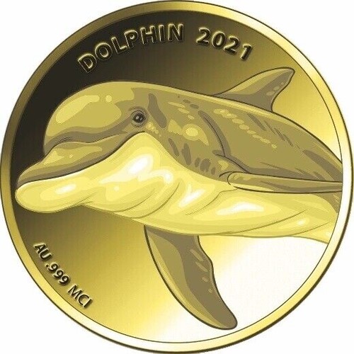 2021 Congo 999 Gold Coin Dolphin Sea Fauna Wildlife WWF 1/100 Oz Pure ...