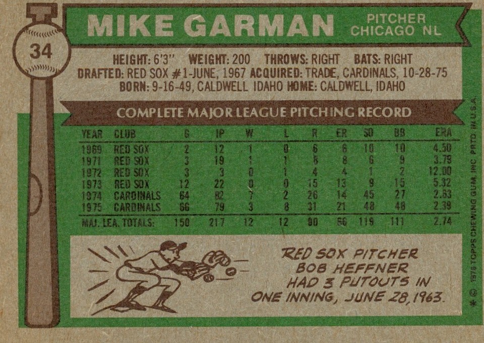1976 Topps Mike Garman 34 Cubs | eBay