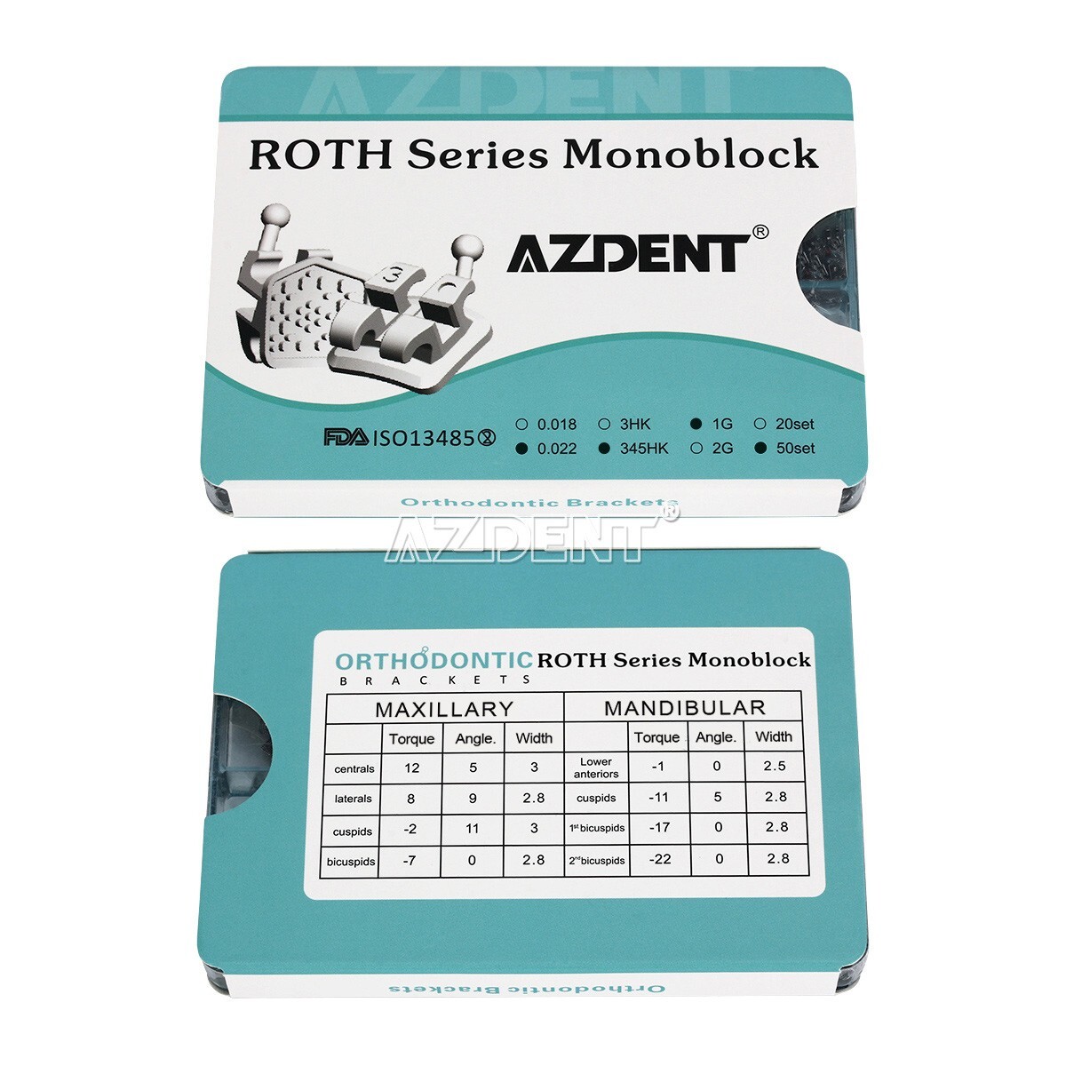 50Sets AZDENT Dental Mini Roth.022 Hook 3-4-5 Monoblock Metal Brackets ...