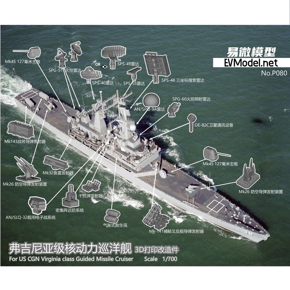 EV model 1/700 FOR US CGN Virginia class Guided Missile Cruiser 3D ...