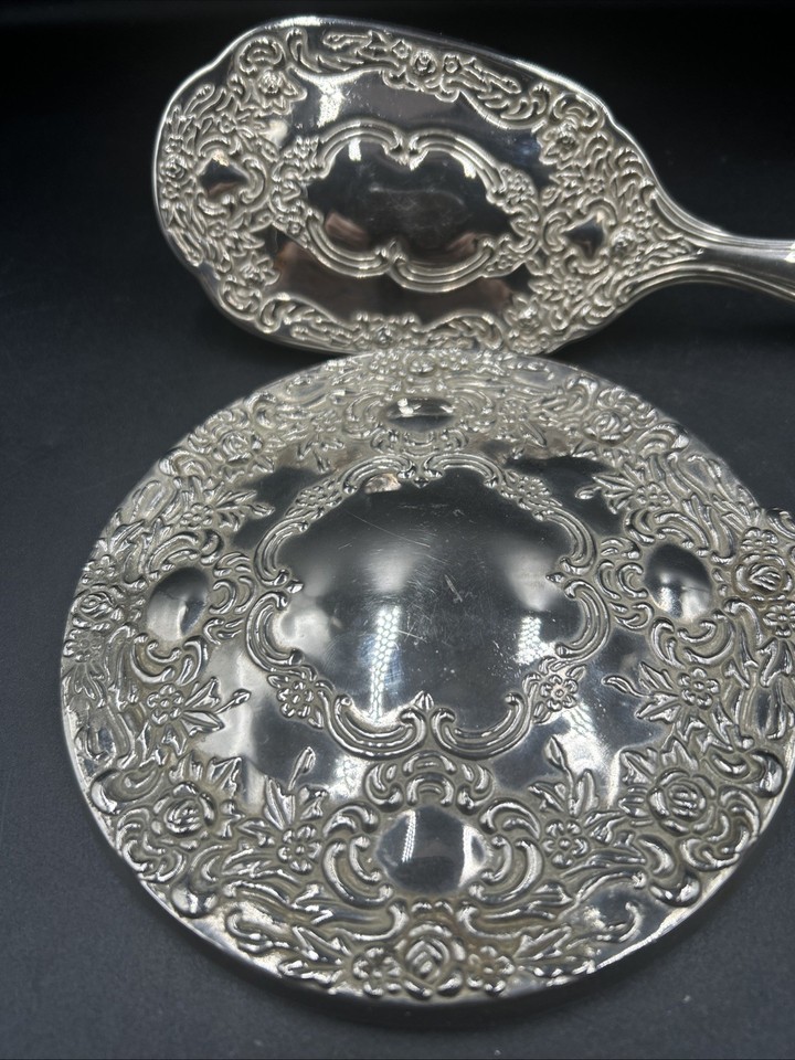 Vintage/ Antique Silver Tone Vanity Brush And Mirror Set | eBay UK
