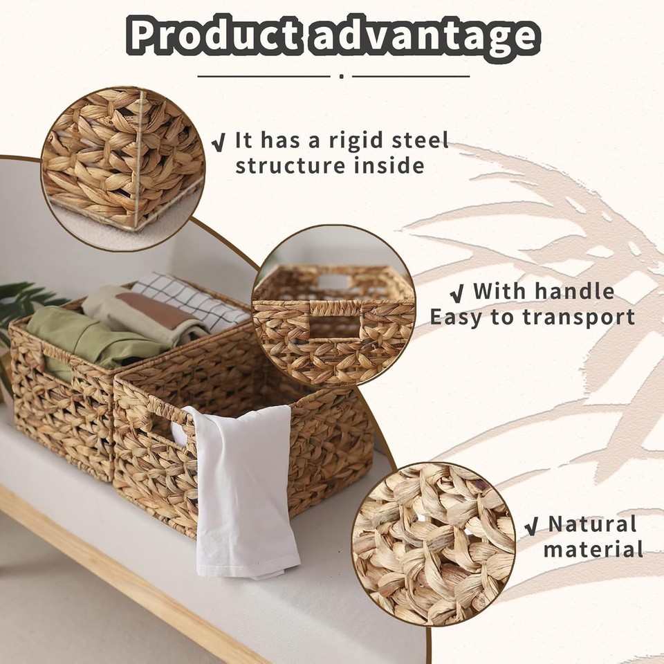 Rectangular Water Hyacinth Storage Basket, Wicker Baskets for ...